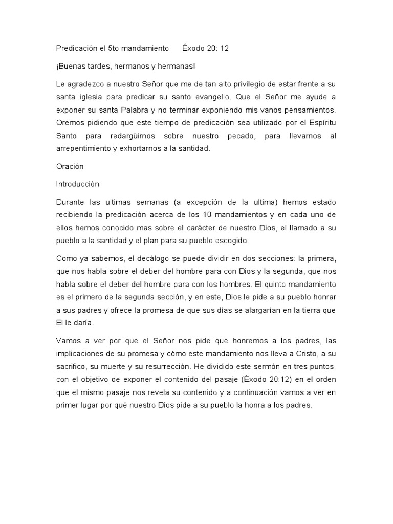 Predicación El 5to Mandamiento Éxodo 20 | PDF | Abrahán | Dios