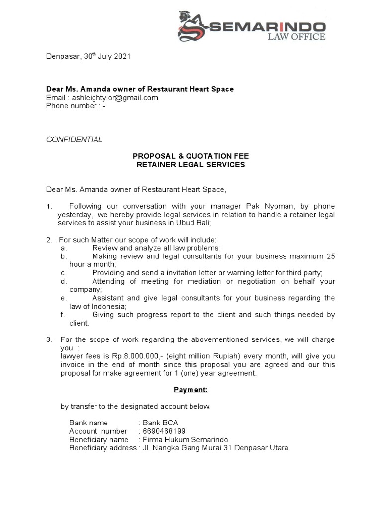 Legal Services Fee Proposal for Amanda | PDF | Confidentiality | Lawyer