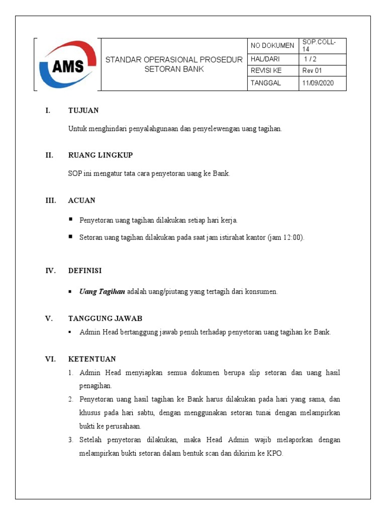 Sop-Coll-14 Setoran Bank | PDF