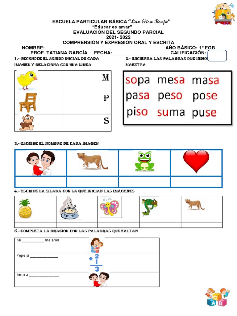 Evaluación Lengua 1° Grado 2021-2022 | PDF | Artes del Lenguaje y ...