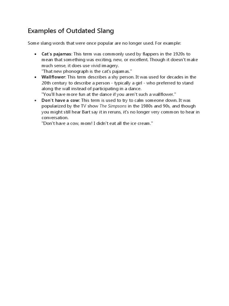 Examples of Outdated Slang Terms | PDF