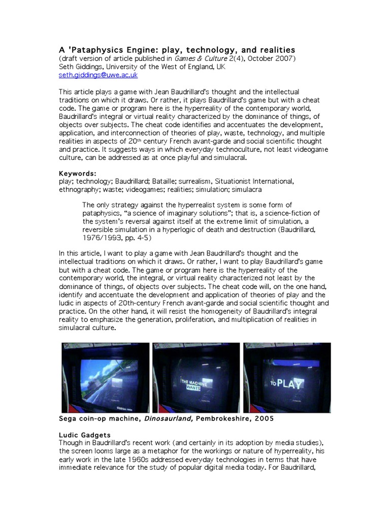 A 'Pataphysics Engine: Play, Technology, and Realities: Seth - Giddings ...