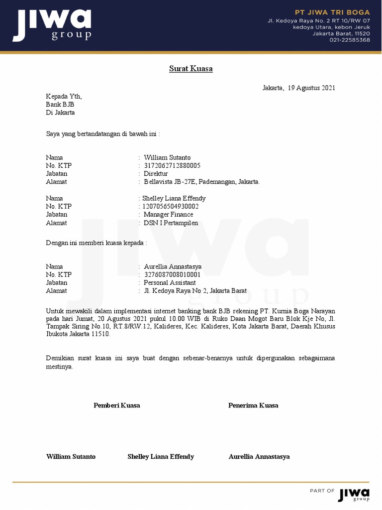 Surat Kuasa Transaksi Bank BJB | PDF