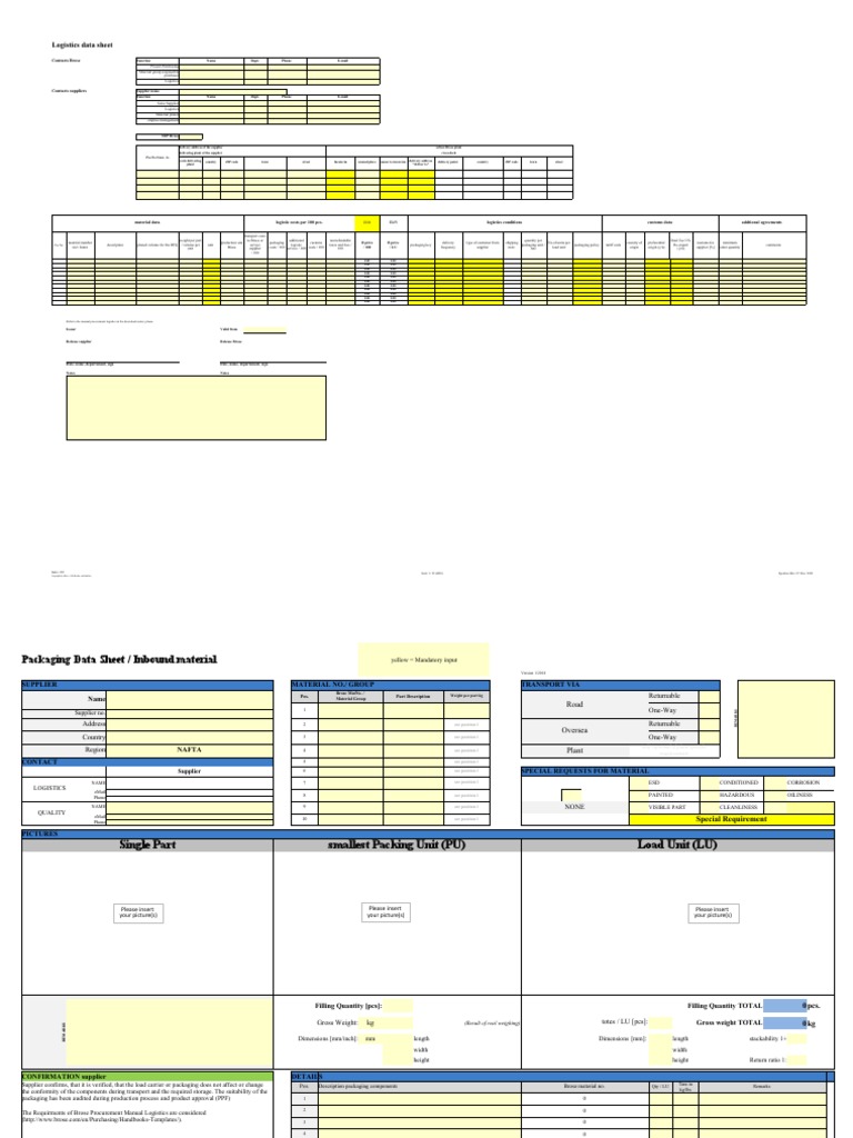 Logistics Data Sheet: Contacts Brose | PDF | Logistics | Packaging And ...
