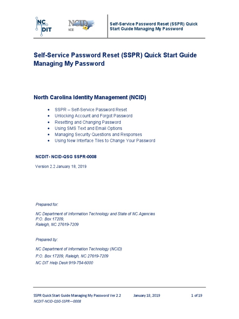 Self-Service Password Reset (SSPR) Quick Start Guide Managing My ...