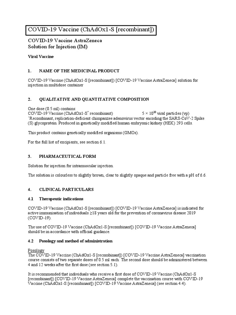 PI For COVID 19 Vaccine AstraZeneca | PDF | Vaccines | Medicine