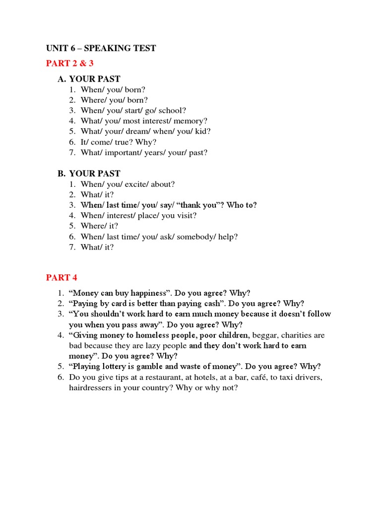 Unit 6 - Speaking Test | PDF