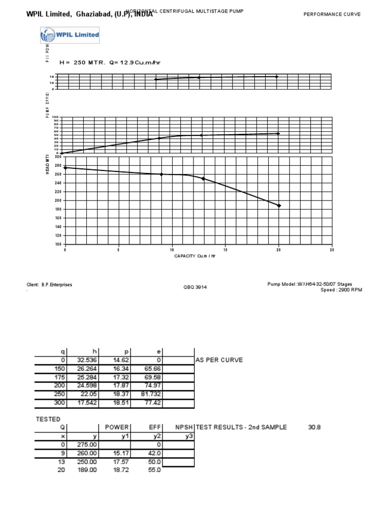 WPIL Limited, Ghaziabad, (U.P), INDIA: H 250 MTR. Q 12.9cu.m/hr | PDF ...