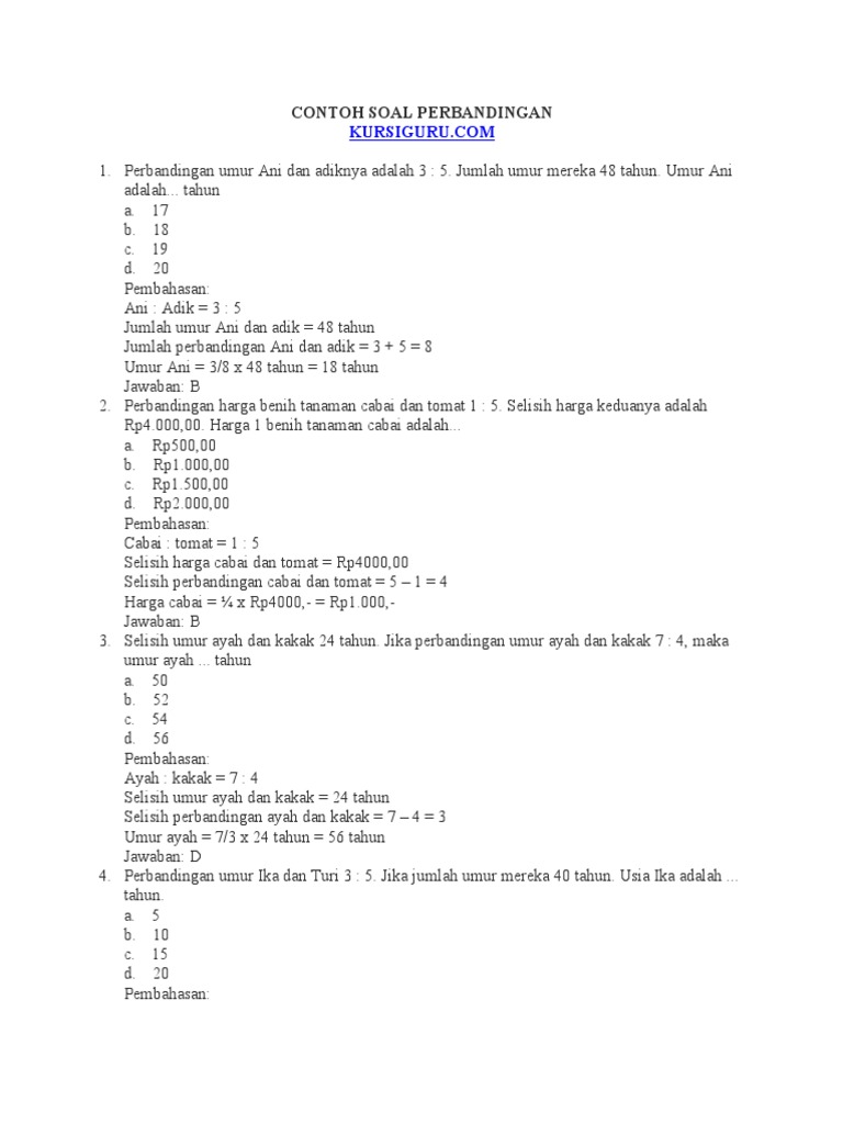 Contoh Soal Perbandingan Matematika | PDF