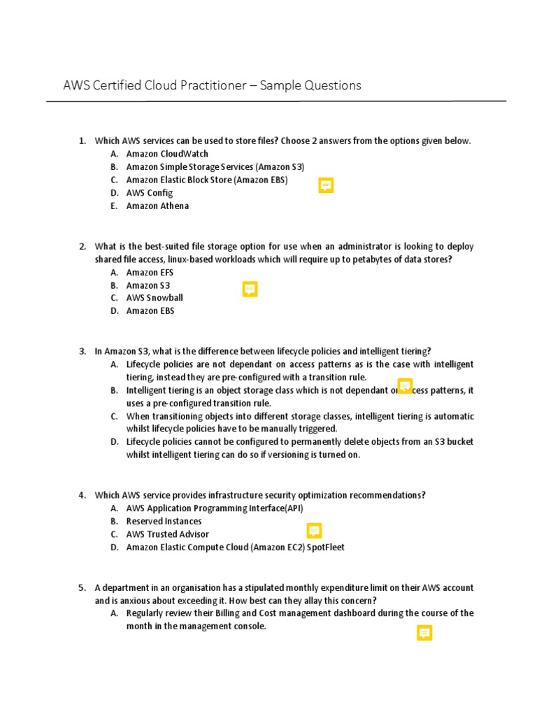AWS Certified Cloud Practitioner - Sample Questions | PDF | Amazon Web ...