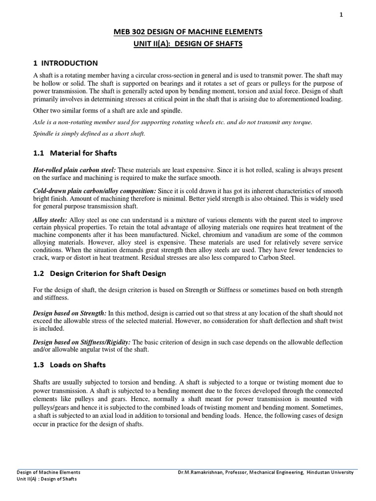 DME Unit II Design of Shafts & Couplings | PDF | Belt (Mechanical ...