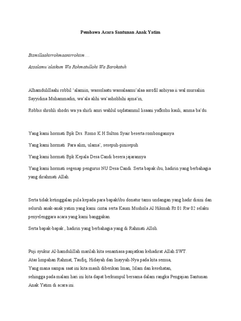 MC Santunan Anak Yatim | PDF | Seni & Disiplin Bahasa | Kajian Bahasa Asing