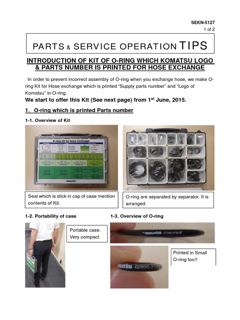 Komatsu O-Ring Kit Guide | PDF | Manufactured Goods | Equipment