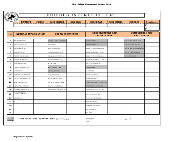 Bridge Data Collection ERA Standard Form FB - 1 | PDF | Bridge | Deep ...