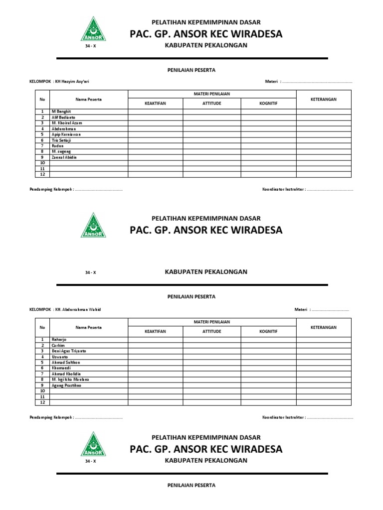 Form Penilaian Peserta PKD | PDF
