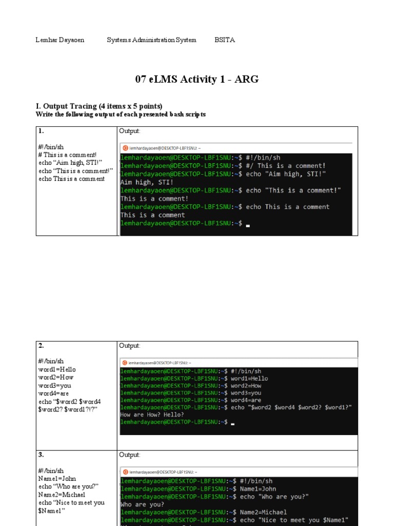 07 eLMS Activity 1 - ARG: I. Output Tracing (4 Items X 5 Points) | PDF