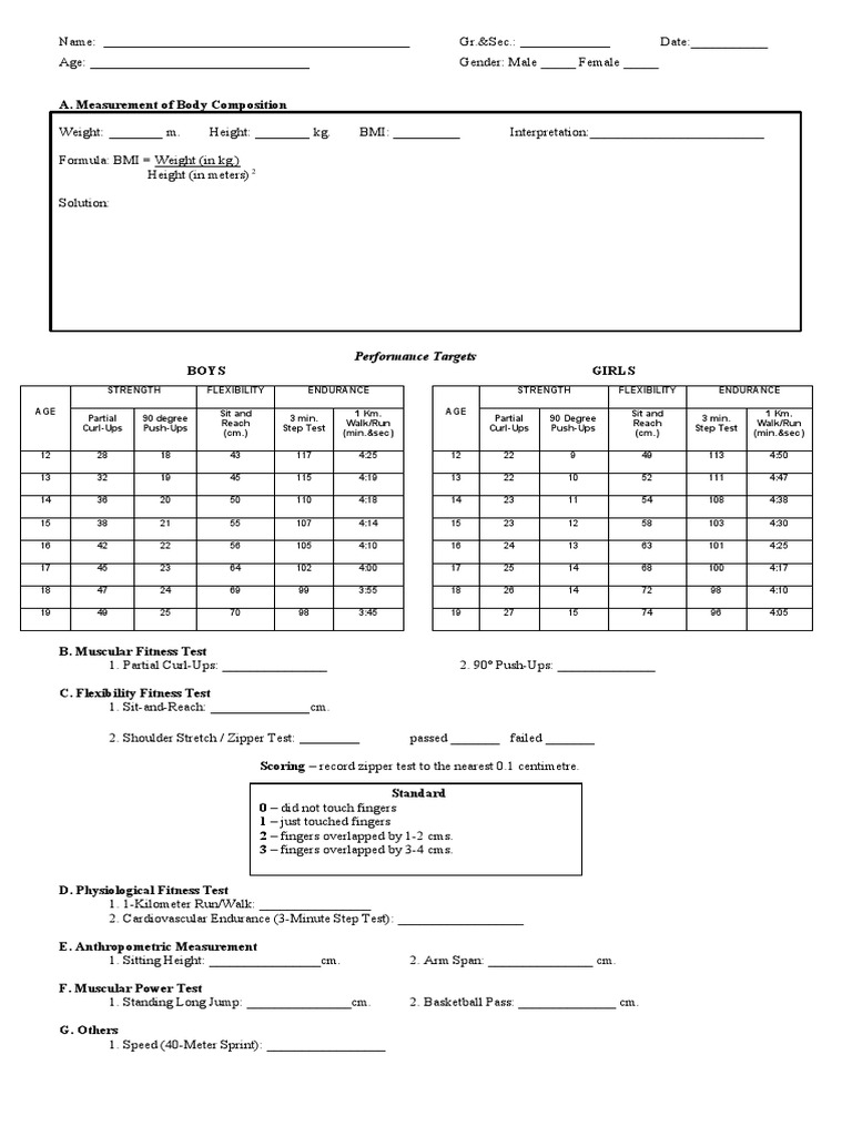 Fitness Test Recording Sheet | PDF | Physical Exercise | Recreation