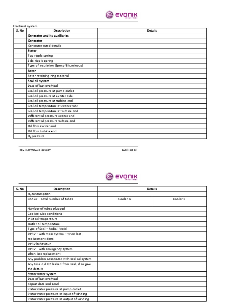 Electrical System: R&M/Electrical/Checklist Page 1 of 22 | PDF ...