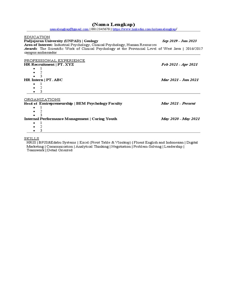 Contoh CV ATS 2 - by Iestrikusumah | PDF | Career & Growth | Science ...