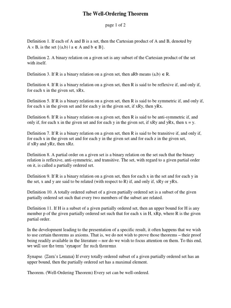 Well Ordering Theorem | PDF | Mathematics | Mathematical Concepts