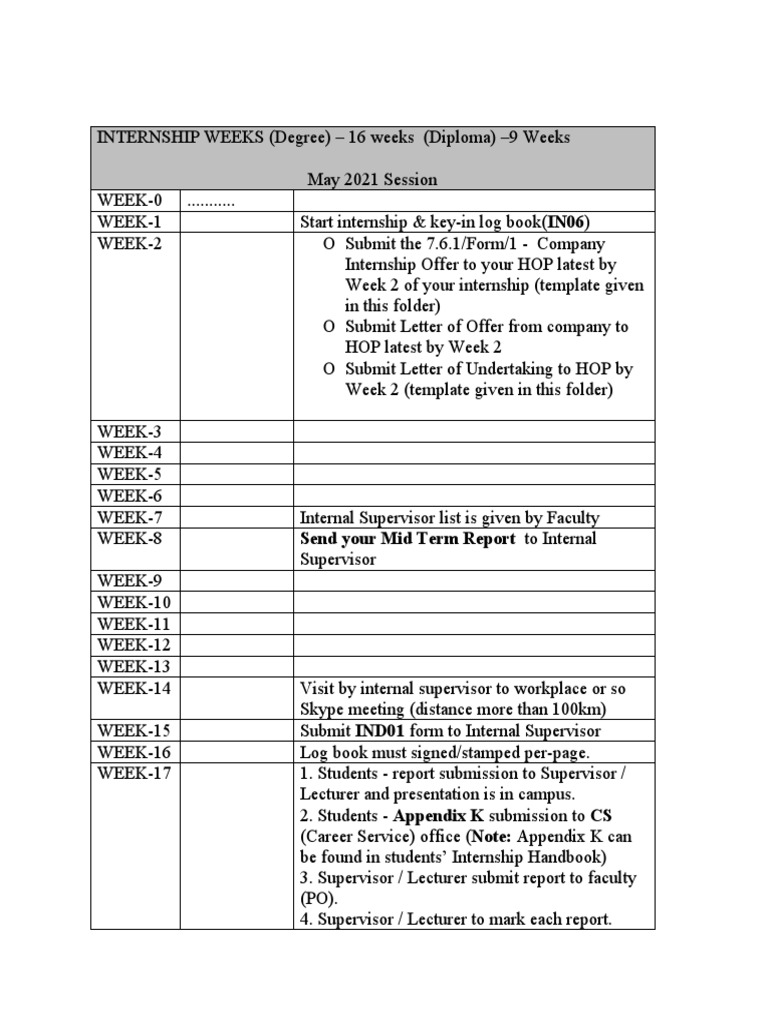 Internship Calendar - May2021 | PDF