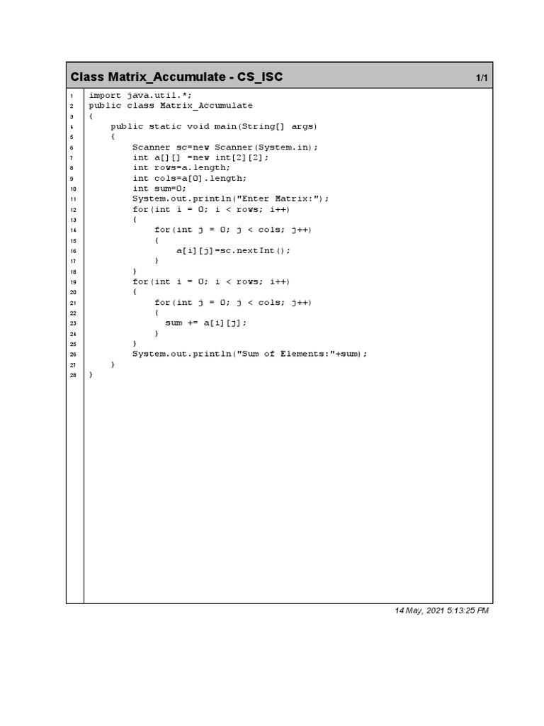 Sum of Elements of Matrix | PDF | Teaching Methods & Materials | Computers
