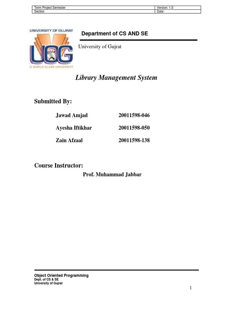 OOP Project Proposal Library Management System. | PDF | Library ...