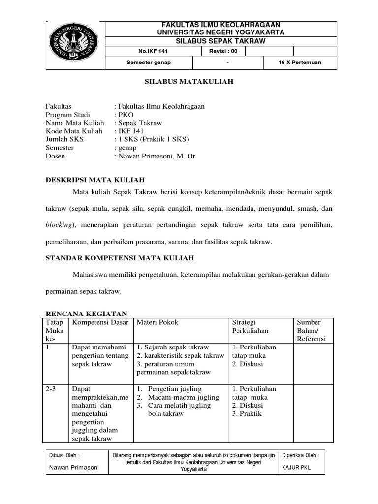 Silabus Dan RPP Sepak Takraw (Nawan) | PDF