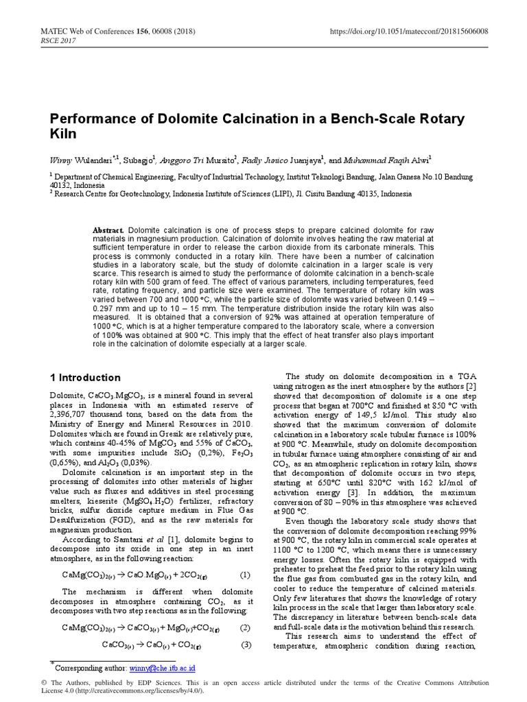 Dolomite Calcination - Matecconf - Rsce2018 - 06008 | PDF | Temperature ...