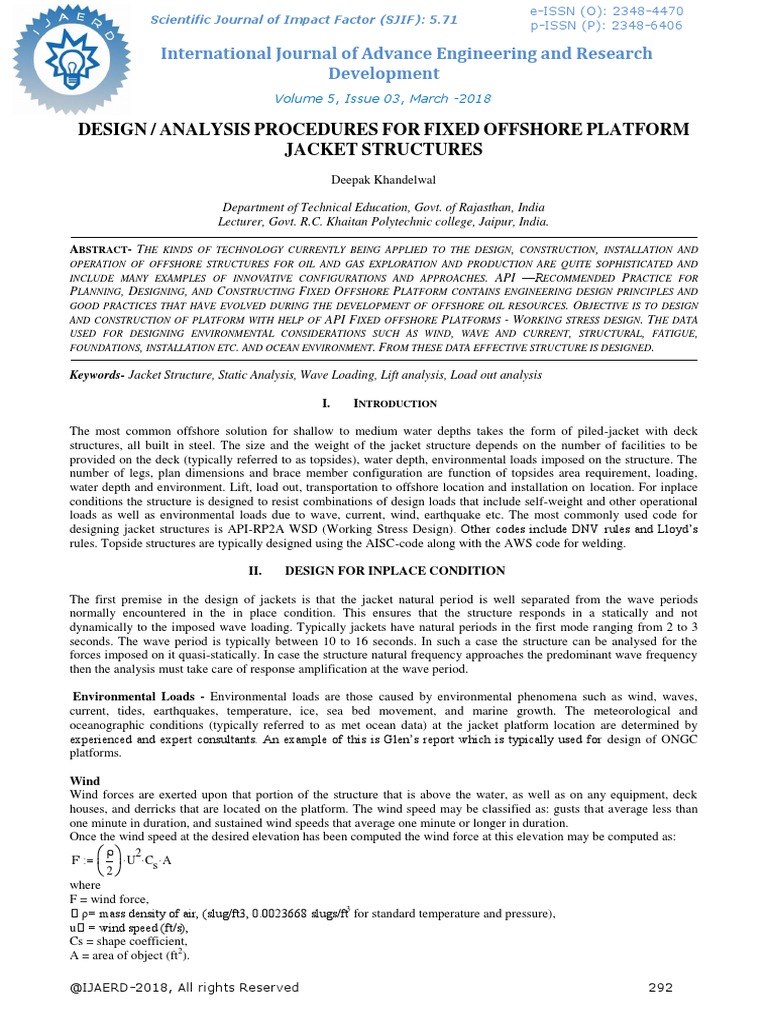 Design Analysis Procedures For Fixed Offshore Platform Jacket Structures-Ijaerdv05i0379025 | PDF ...