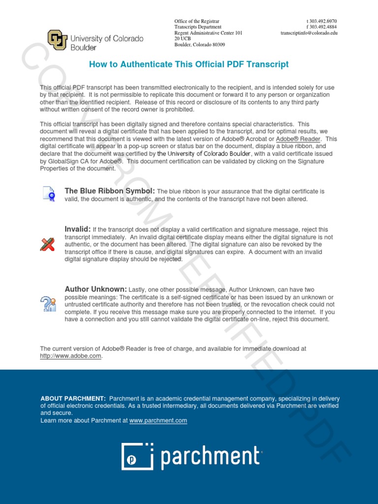 How To Authenticate This Official PDF Transcript: The Blue Ribbon ...