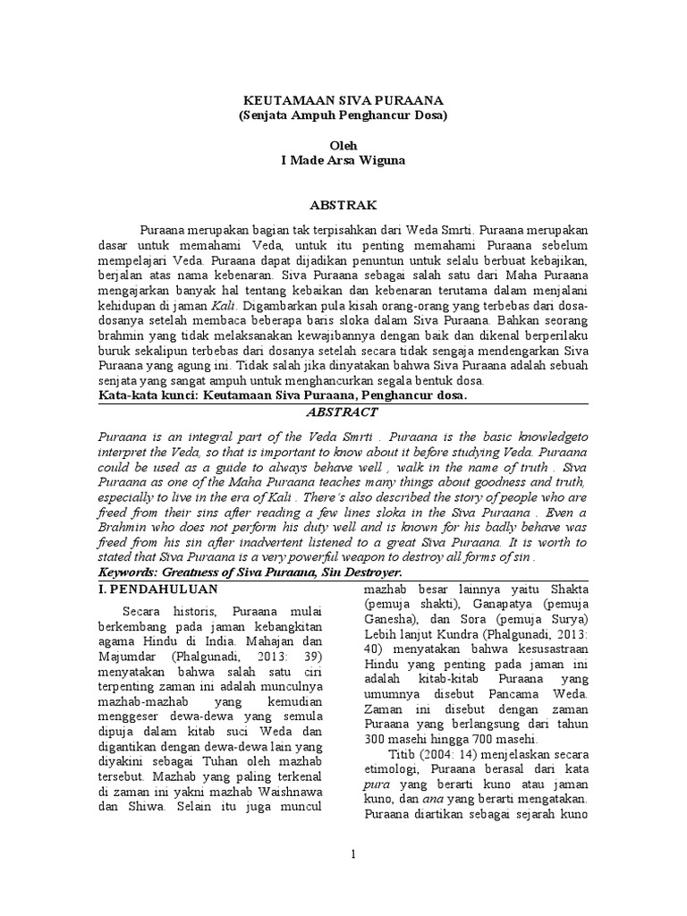 KEUTAMAAN SIVA PURAANA (Senjata Ampuh Penghancur Dosa) | PDF