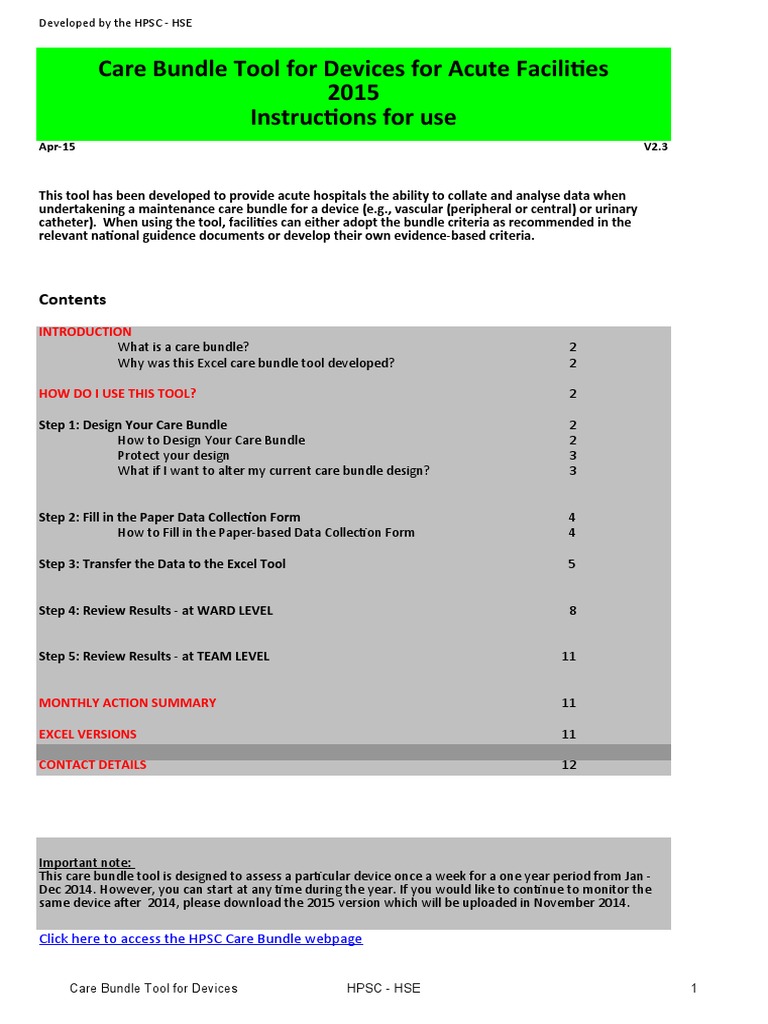 HIC Care Bundle Tools | PDF | Microsoft Excel | Worksheet