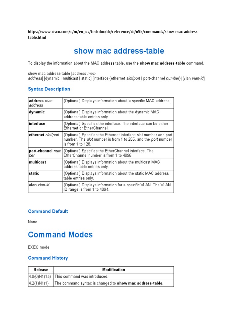 Show Mac Address-Table: Syntax Description | PDF | Multicast ...