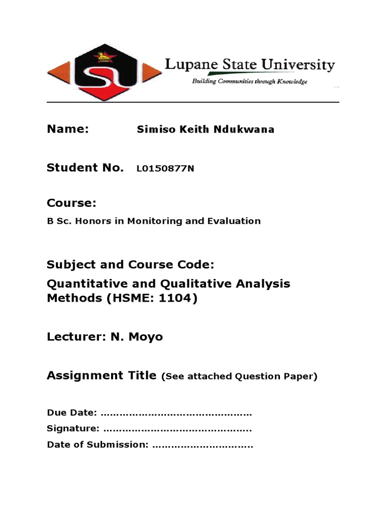 Lupane State University Assignment Cover Page | PDF