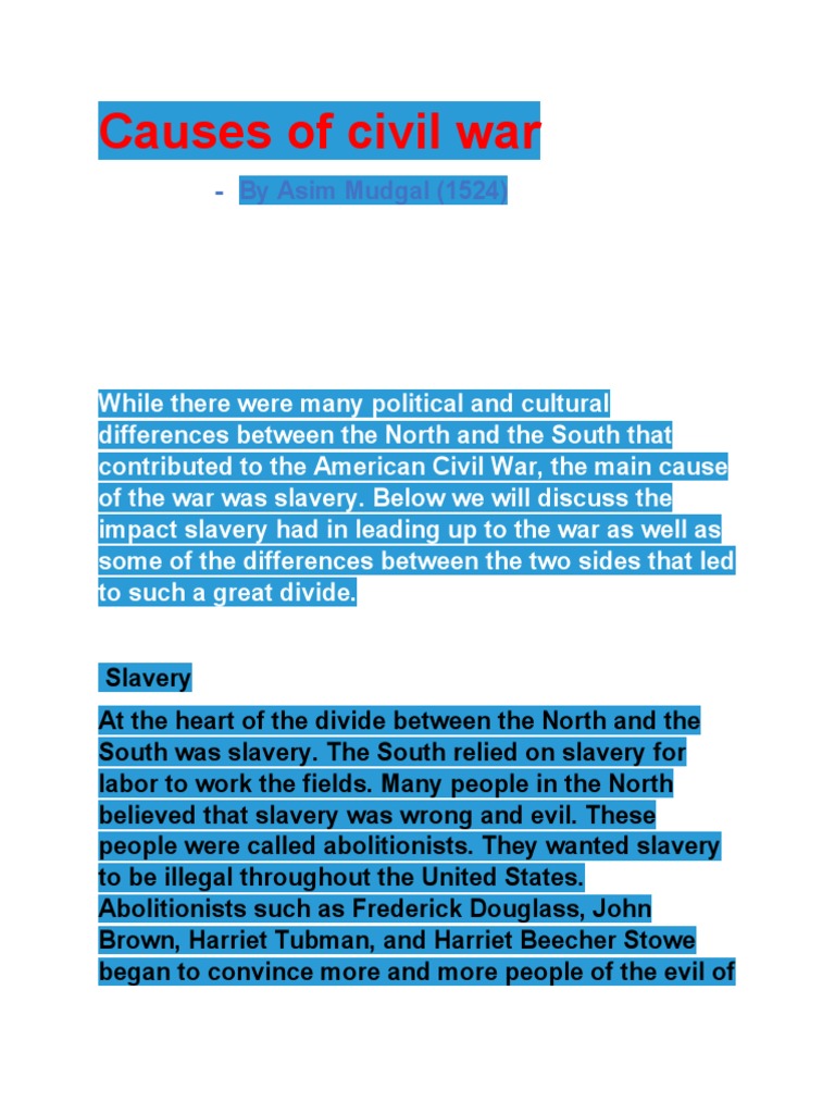 Causes of Civil War | PDF | Abraham Lincoln | Confederate States Of America