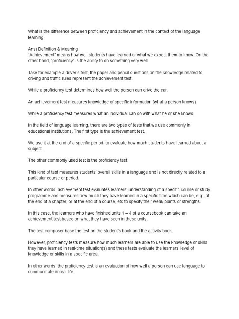 Proficiency vs. Achievement in Language | PDF | Reading Comprehension ...