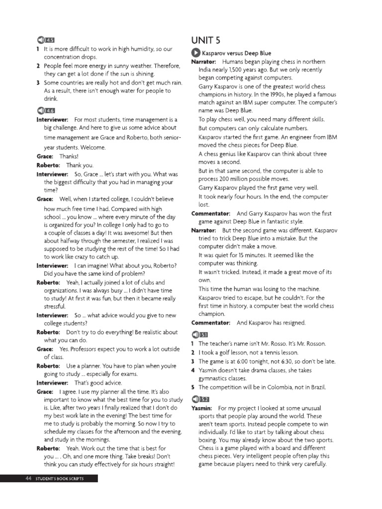 Prism - Listening and Speaking - Level 1 - Unit 5 - Script | PDF Prism - Listening and Speaking - Level 1 - Unit 5 - Script | PDF