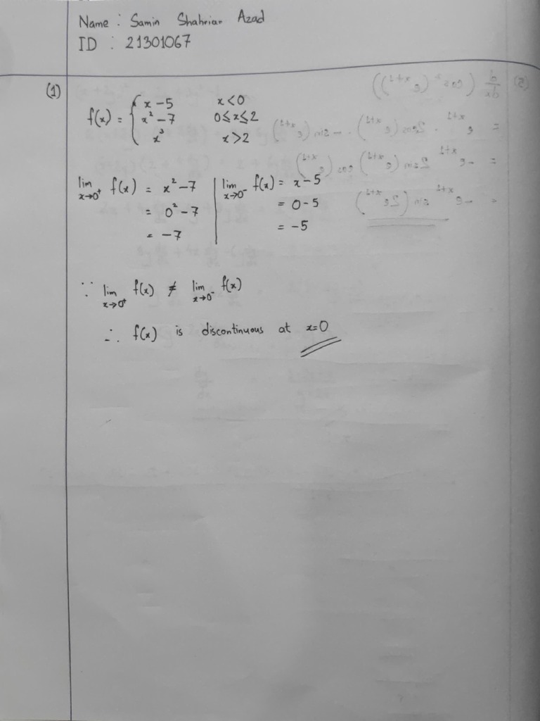 Brac Uni Math Assigned Work MAT110 | PDF