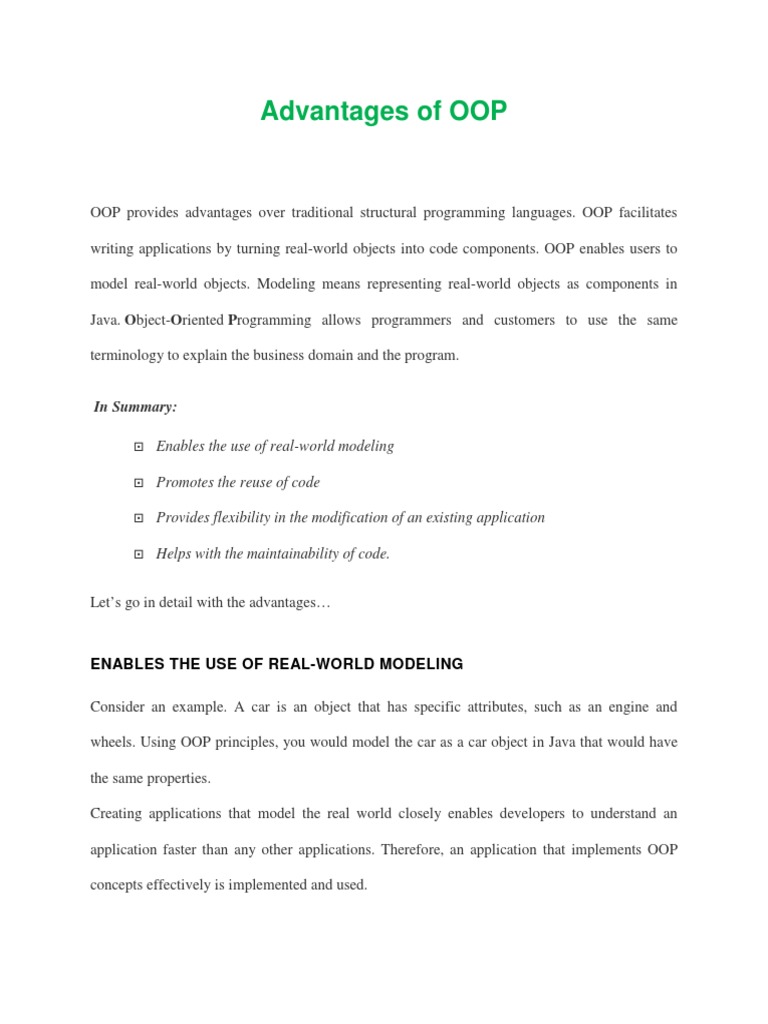 Advantages of OOP | PDF | Object Oriented Programming | Object ...