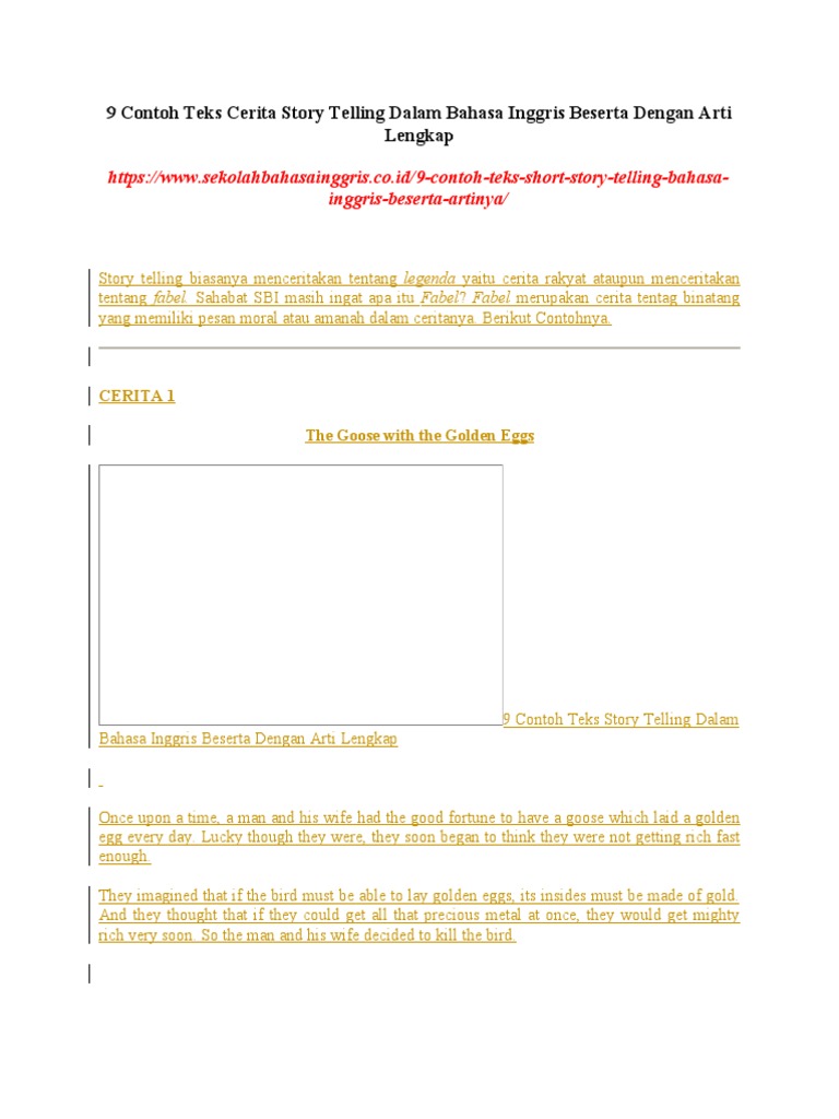9 Contoh Teks Cerita Story Telling Dalam Bahasa Inggris Beserta Dengan ...