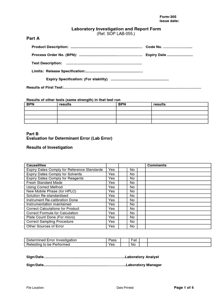 Laboratory Investigation Report Form | PDF | High Performance Liquid ...