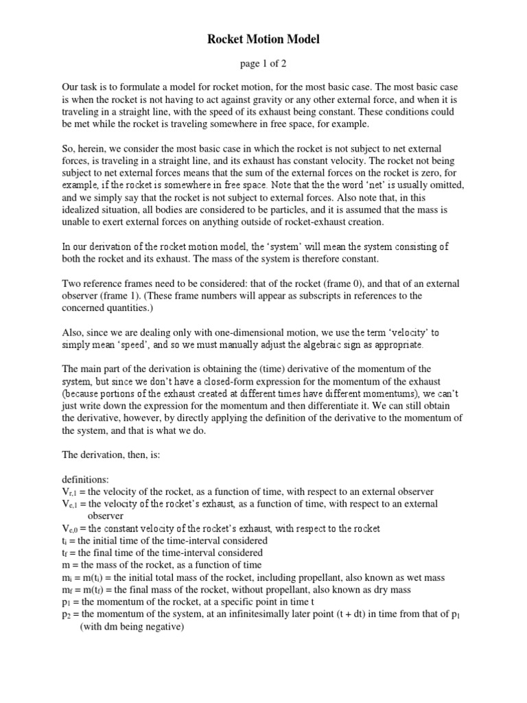 Rocket Motion Model | PDF | Force | Rocket