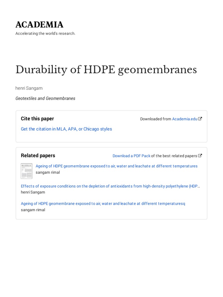 Durability of HDPE Geomembranes: Cite This Paper | PDF | Polyethylene ...