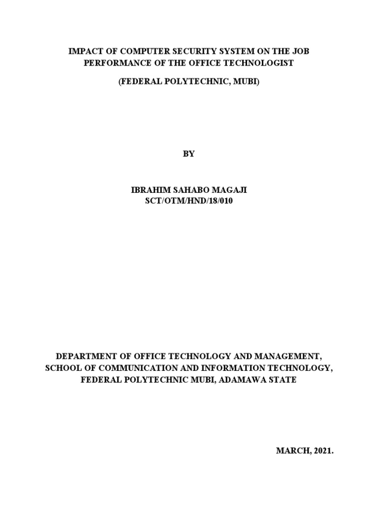 Impact of Computer Security System On The Job Performance of The Office ...