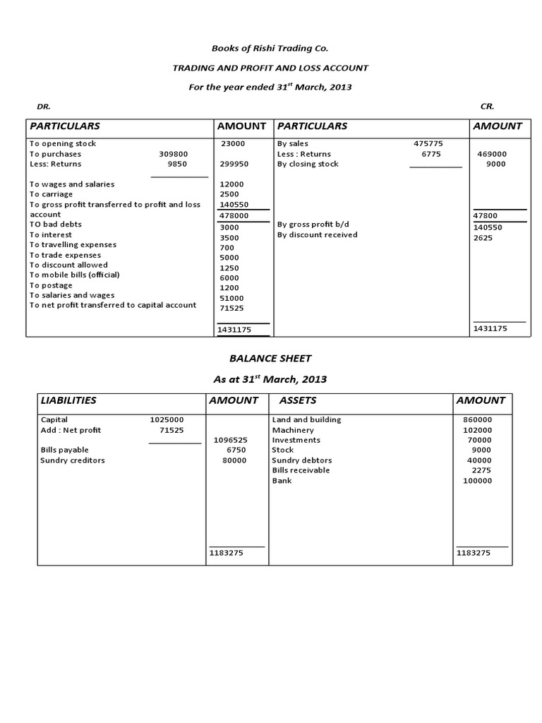 2013 Financial Statements: Rishi Trading Co. & Rani and Sons | PDF ...