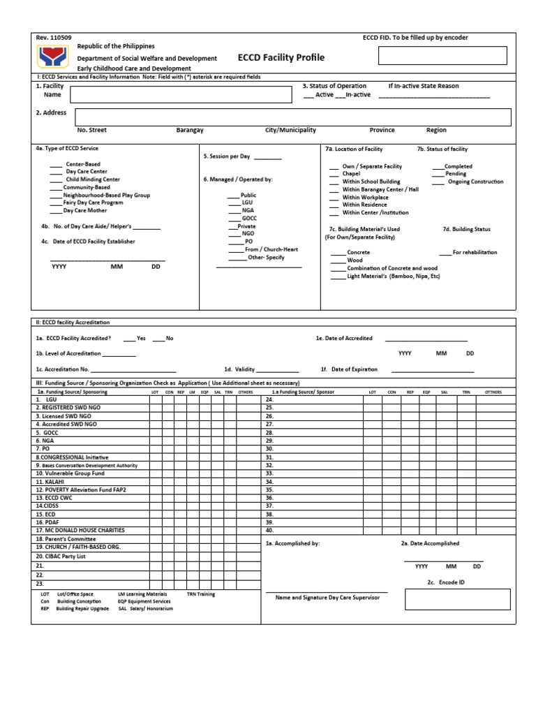 ECCD Facility Profile | PDF | Child Care | Relationships