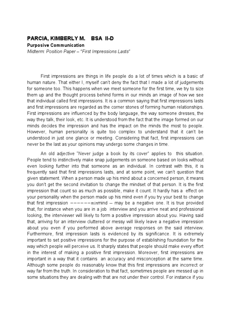 Position Paper - Fist Impressions Lasts | PDF | Precedent | Mind