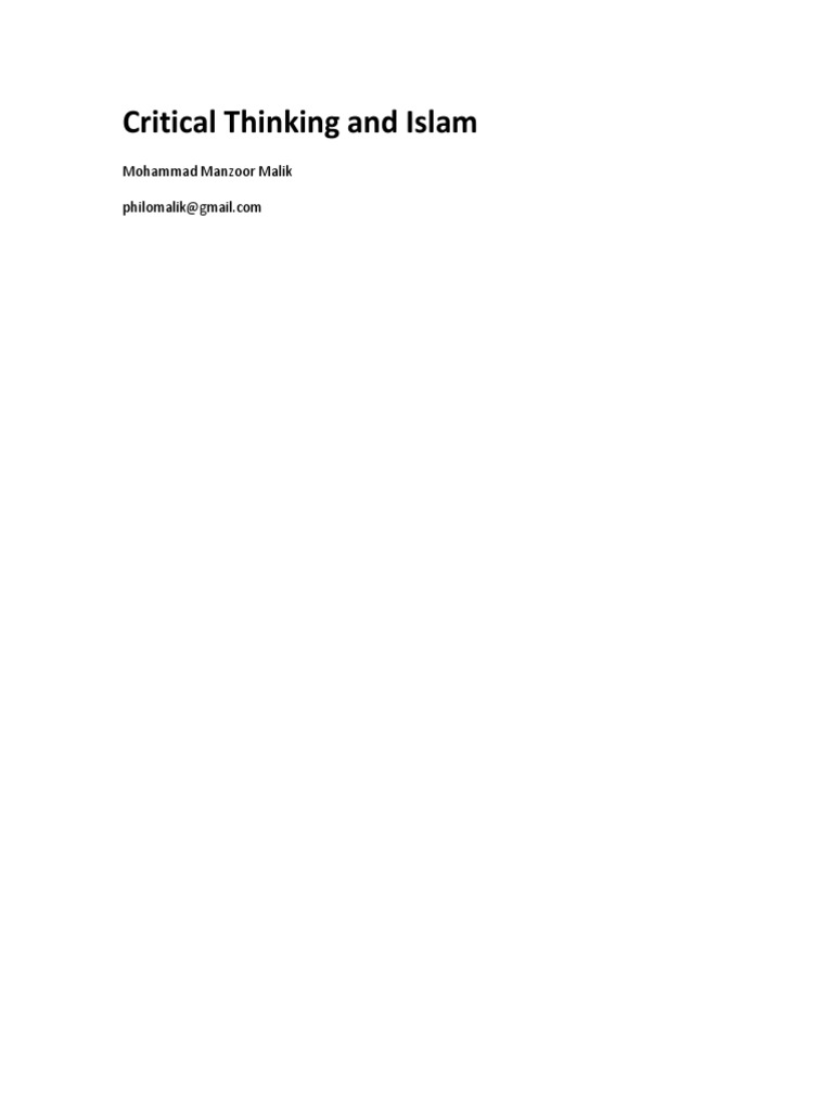 Critical Thinking and Islam | PDF | Argument | Hadith