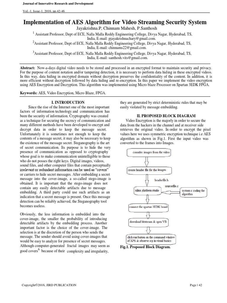 Implementation of AES Algorithm For Video Streaming Security System | PDF | Field Programmable ...